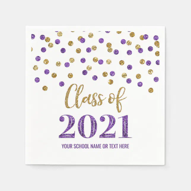 Purple Gold Confetti Class of 2021 Graduation Napkins | Zazzle