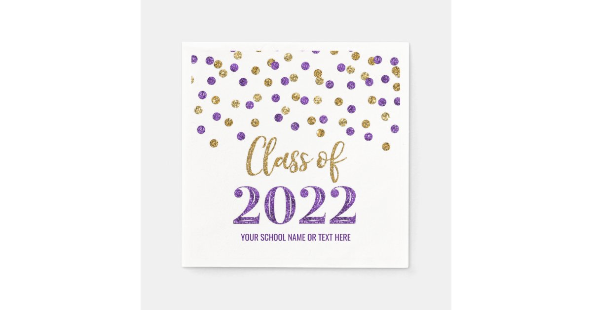 Purple Gold Confetti Class of 2022 Napkins | Zazzle