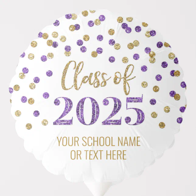 Purple Gold Confetti Class of 2025 Graduation Balloon | Zazzle