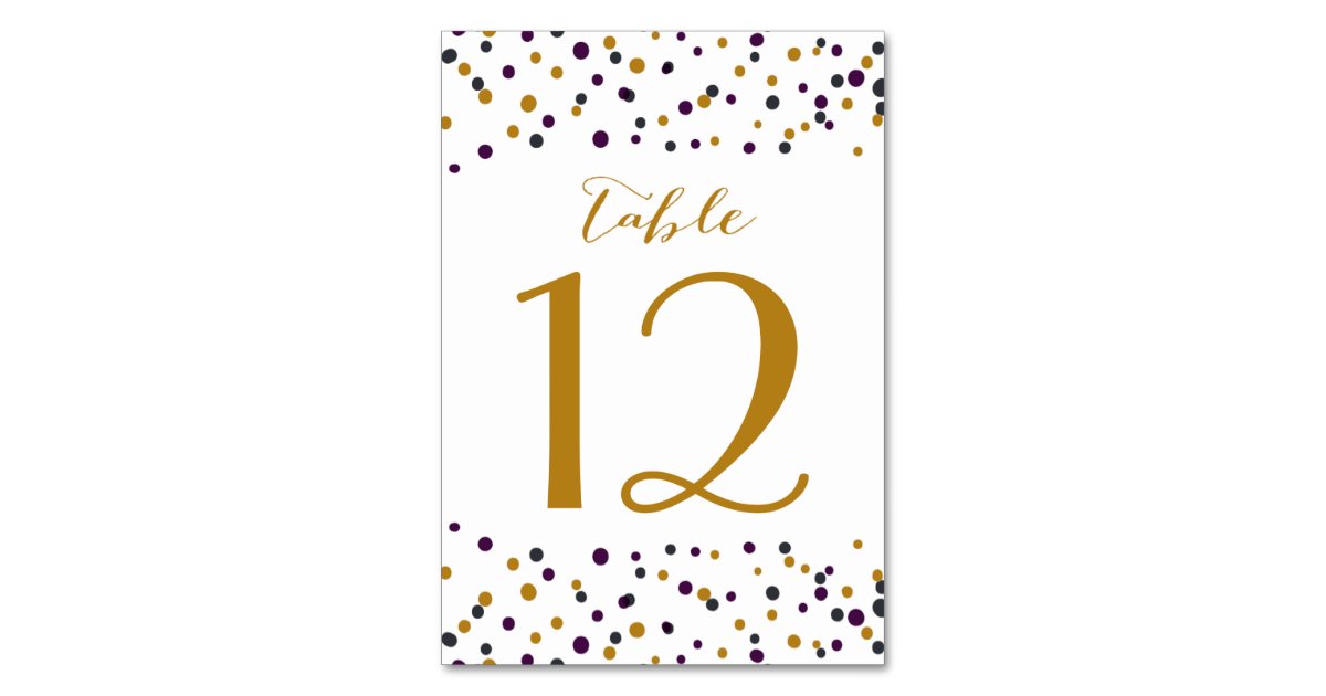 Purple & Gold Confetti Dots Table Numbers | Zazzle