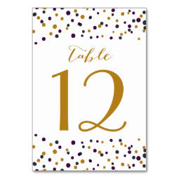 Purple & Gold Confetti Dots Table Numbers | Zazzle