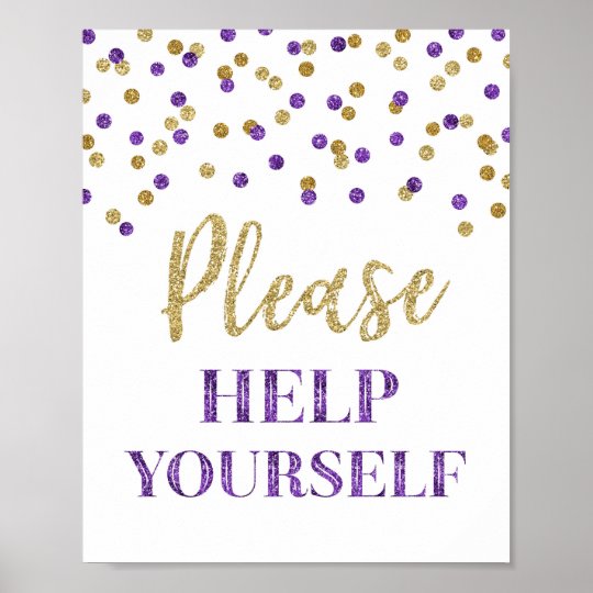 Purple Gold Confetti Please Help Yourself Sign | Zazzle.com