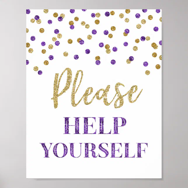 Purple Gold Confetti Please Help Yourself Sign | Zazzle