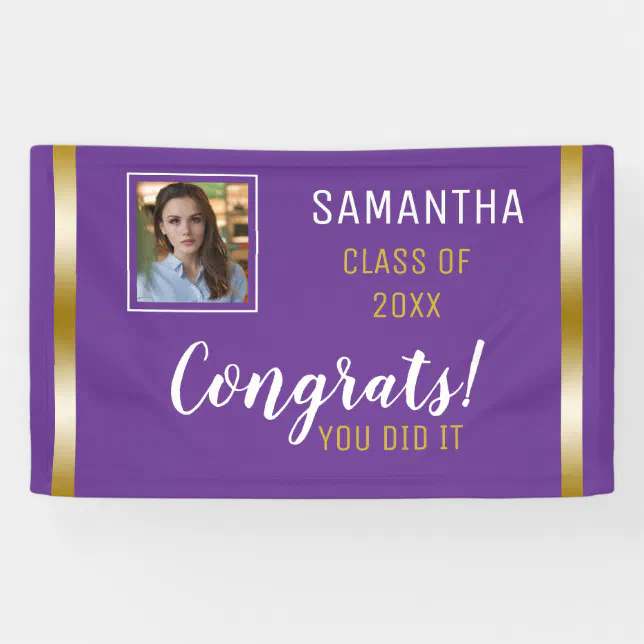 Purple Gold Congrats Graduate Photo Graduation Banner | Zazzle