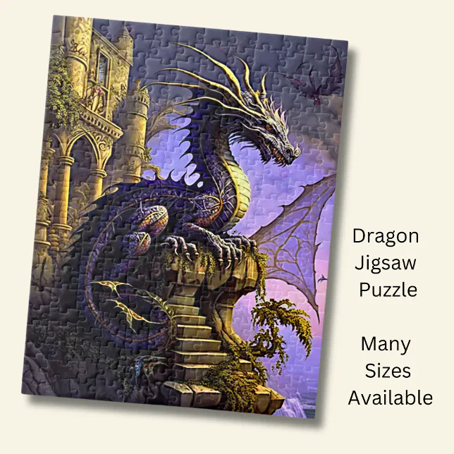 Purple Gold Dragon on Castle Steps Jigsaw Puzzle | Zazzle