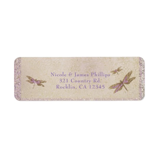 Purple & Gold Dragonflies Dragonfly Invitation Label | Zazzle.com
