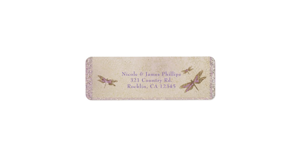 Purple & Gold Dragonflies Dragonfly Invitation Label | Zazzle