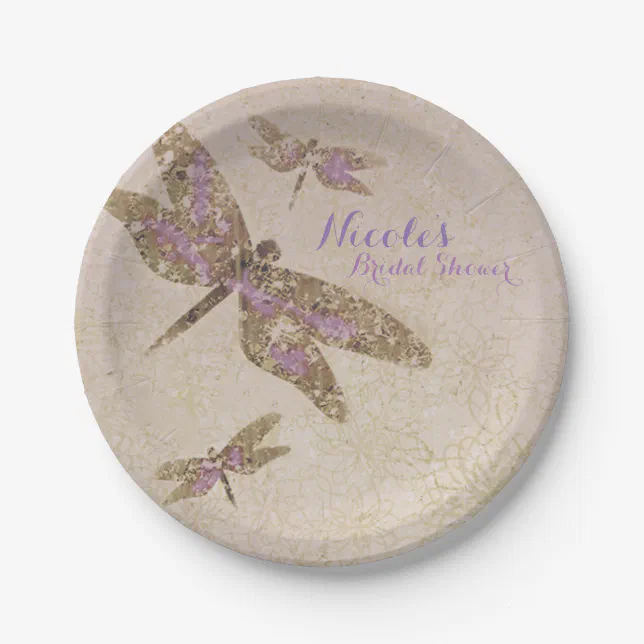 Purple & Gold Dragonflies Dragonfly Party Custom Paper Plates | Zazzle