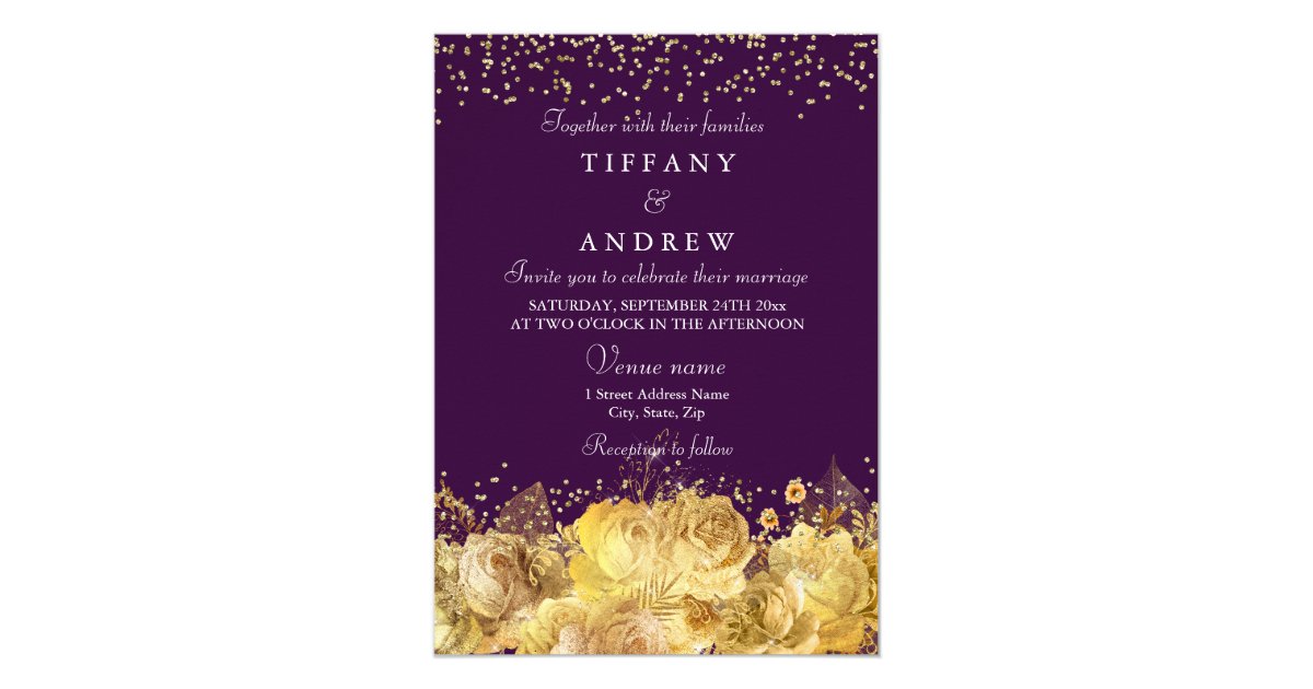 Purple & Gold Floral Elegant Wedding Invite | Zazzle.com