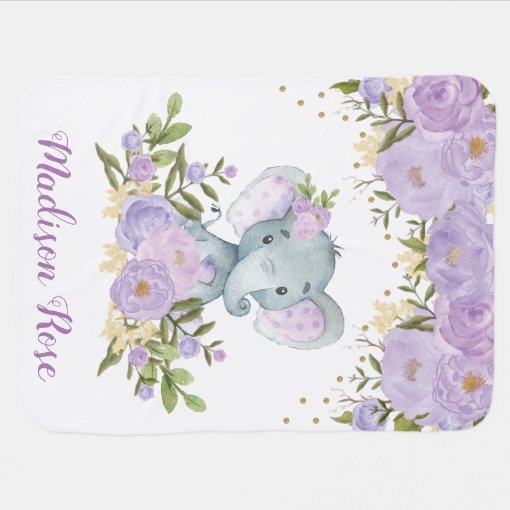 Purple & Gold Floral Elephant Nursery Baby Girl Baby Blanket | Zazzle