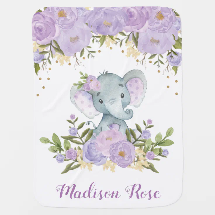Purple & Gold Floral Elephant Nursery Baby Girl Baby Blanket | Zazzle