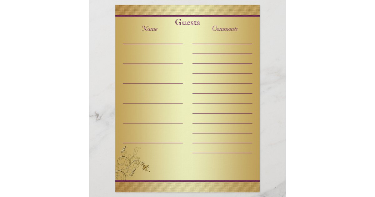 Purple Gold Floral Guest Book Paper | Zazzle