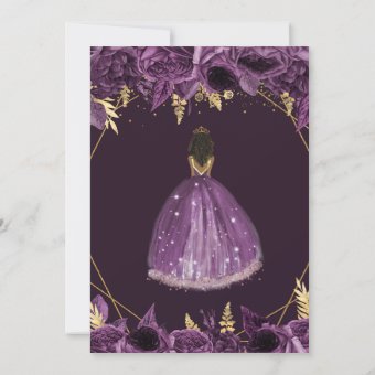 Purple Gold Floral Tan Princess Quinceañera Invitation | Zazzle