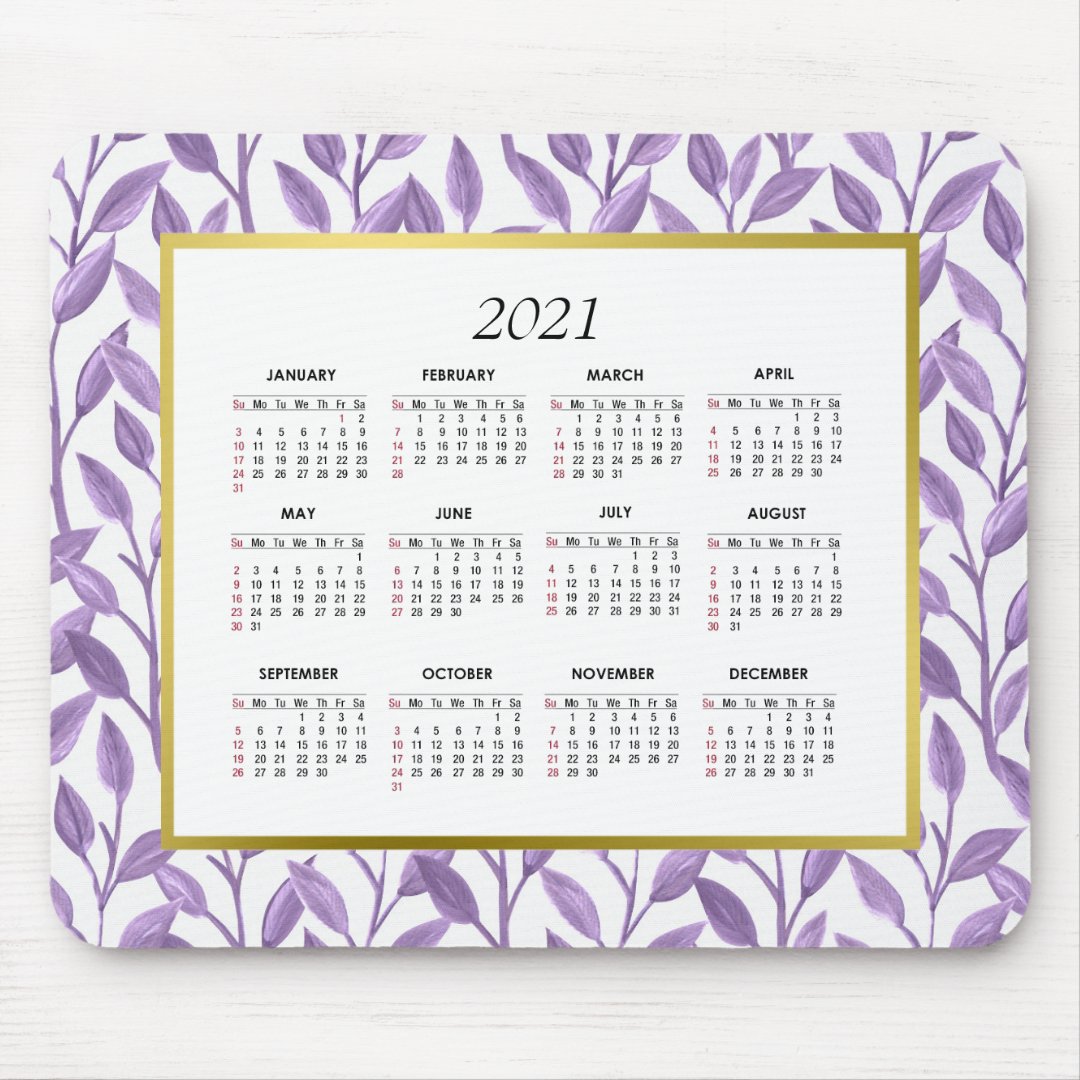 Purple & Gold Floral Vines | 2021 Calendar Mouse Pad | Zazzle
