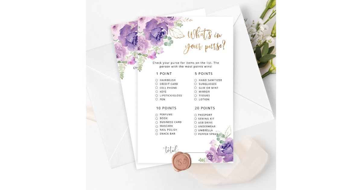 Purple gold floral what's in your purse game | Zazzle