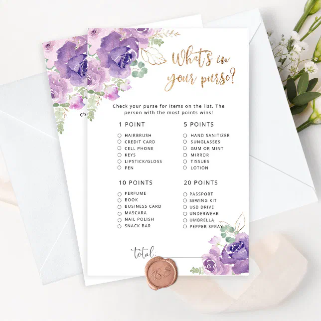 Purple gold floral what's in your purse game | Zazzle