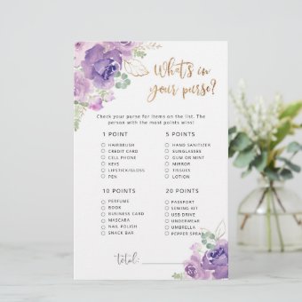 Purple gold floral what's in your purse game | Zazzle