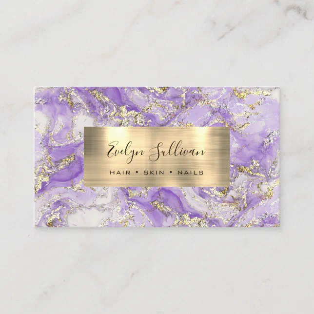 Purple Gold Fluid Marble Business Card | Zazzle