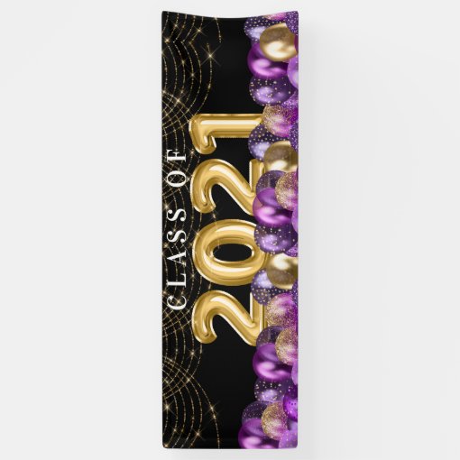 Purple Gold Glitter Class of 2021 Graduation Banner | Zazzle