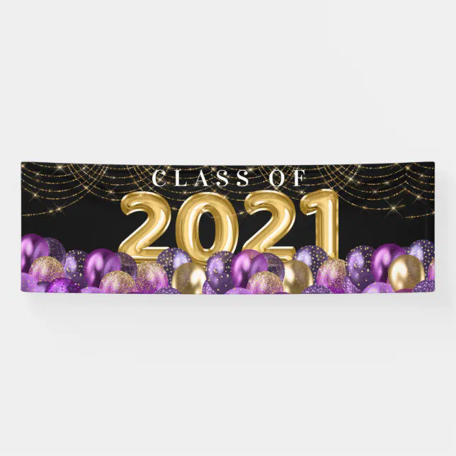 Purple Gold Glitter Class of 2021 Graduation Banner | Zazzle