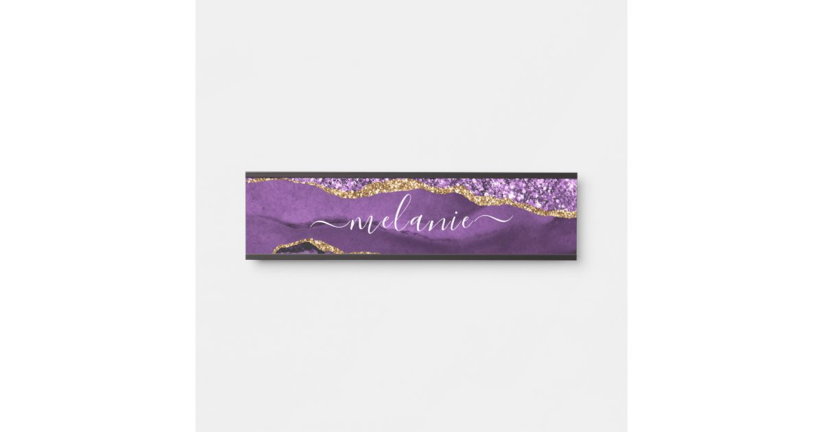 Purple Gold Glitter Custom Name Door Sign | Zazzle