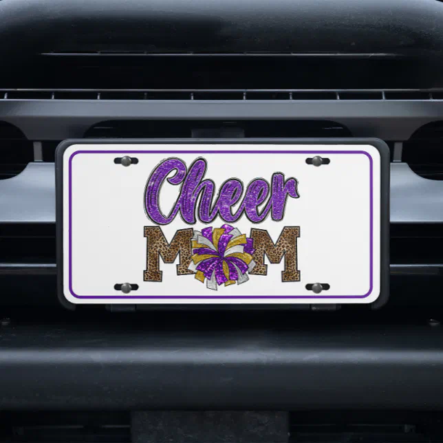 Purple Gold Glitter Mom Life Cheer Mom License Plate | Zazzle