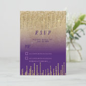 Purple gold glitter ombre drips script RSVP Invitation | Zazzle