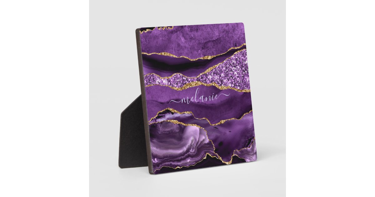 Purple Gold Glitter Plaque with Custom Name | Zazzle