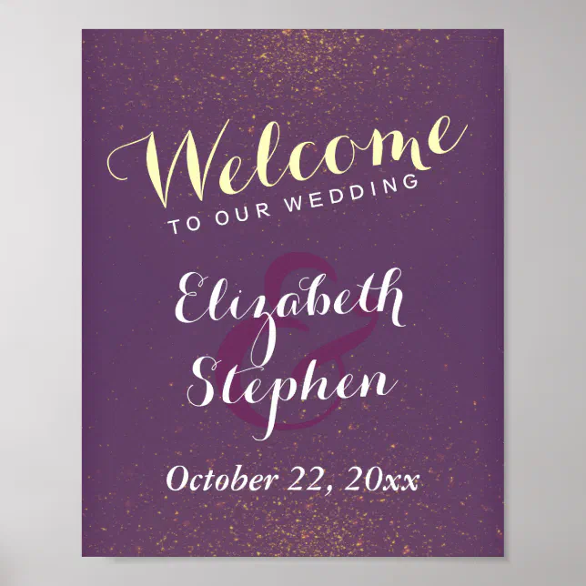 Purple Gold & Glitter Sparkle Wedding Sign Poster | Zazzle