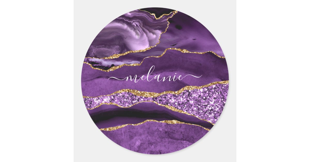 Purple Gold Glitter Sparkly Custom Name Sticker | Zazzle