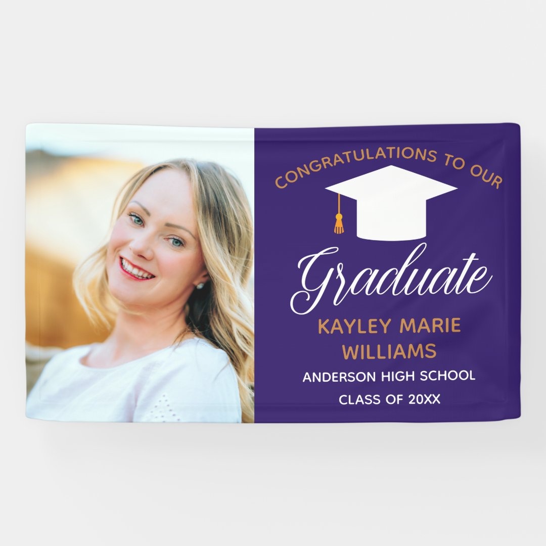 Purple Gold Graduate Senior Photo Graduation 2022 Banner | Zazzle