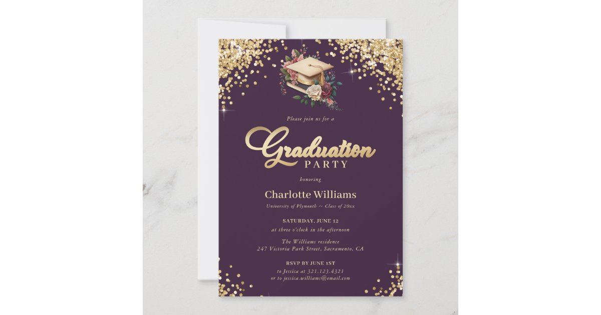Purple Gold Law Medical School Graduation Party Invitation | Zazzle