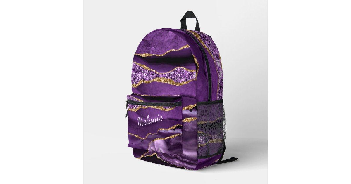 Purple Gold Marble Custom Your Name Backpack | Zazzle