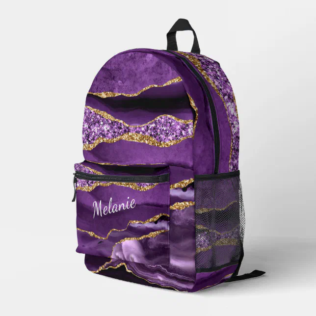 Purple Gold Marble Custom Your Name Backpack | Zazzle