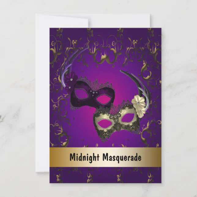 Purple Gold Masquerade Prom Invitation | Zazzle