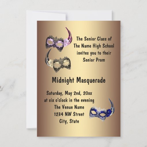 Purple Gold Masquerade Prom Invitation | Zazzle