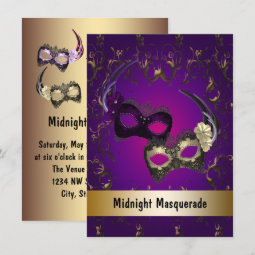 Purple Gold Masquerade Prom Invitation | Zazzle