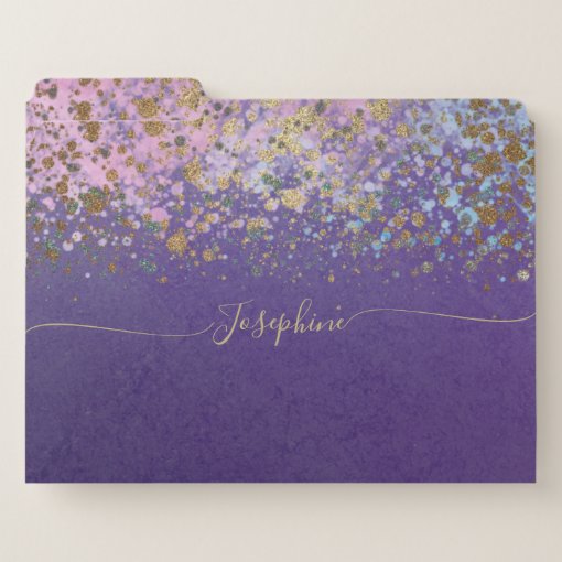 Purple Gold Modern Chic Trendy Calligraphy File Folder | Zazzle
