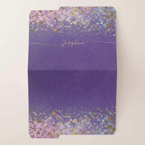 Purple Gold Modern Chic Trendy Calligraphy File Folder | Zazzle