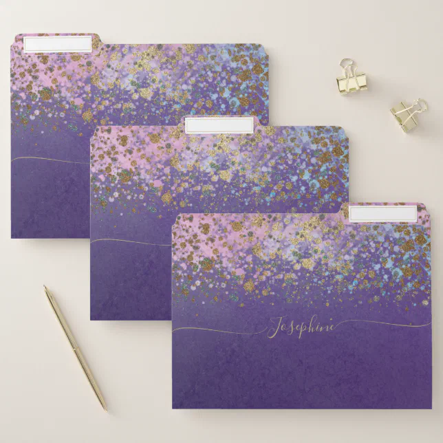 Purple Gold Modern Chic Trendy Calligraphy File Folder | Zazzle