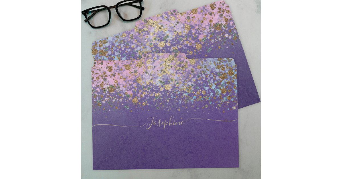 Purple Gold Modern Chic Trendy Calligraphy File Folder | Zazzle