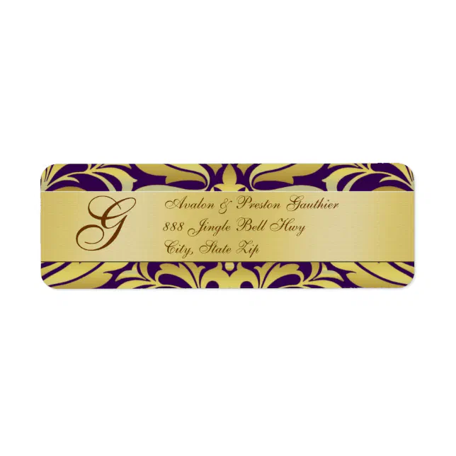 Purple Gold Monogram Christmas Address Labels | Zazzle