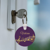 Purple gold music notes monogram name keychain | Zazzle