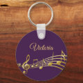 Purple gold music notes monogram name keychain | Zazzle