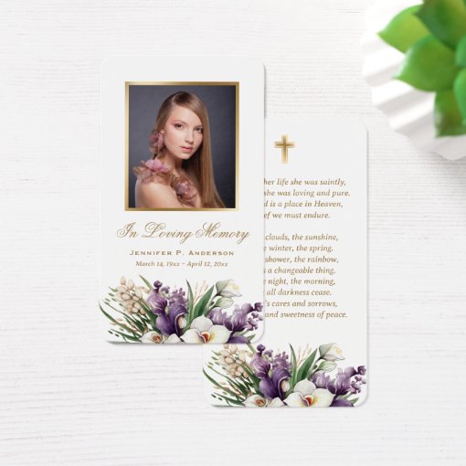 Purple Gold Orchid Funeral Memorial Prayer Cards | Zazzle