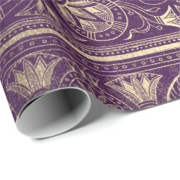 Purple Gold Papyrus Antique Egyptian Floral Lotus Wrapping Paper | Zazzle
