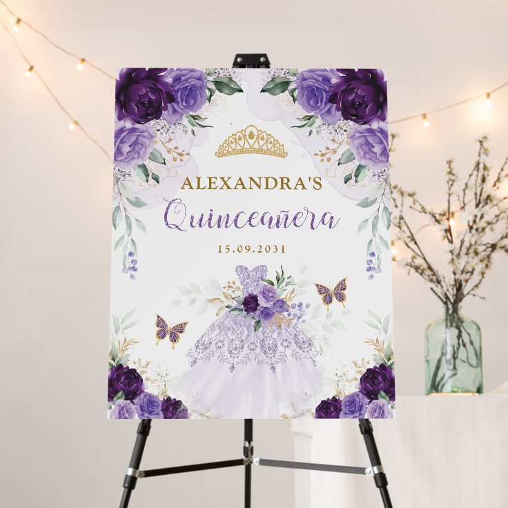 Purple Gold Quinceañera 15th Birthday Welcome Sign | Zazzle