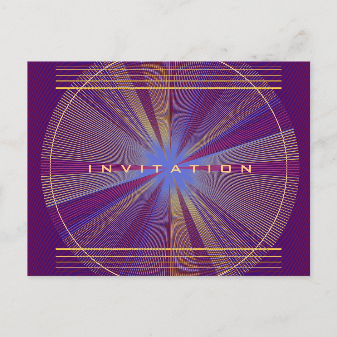Purple & Gold Rays, Psychedelic Trippy Invitation Postcard | Zazzle