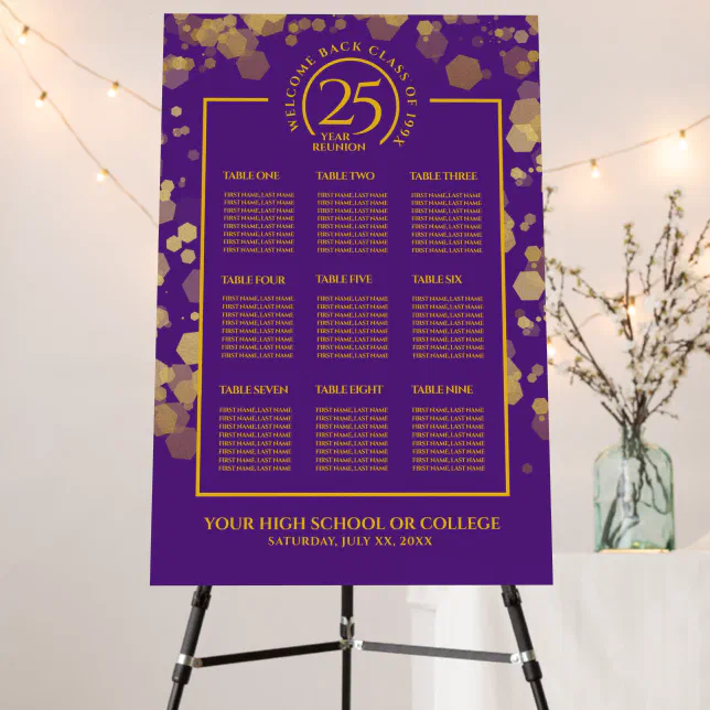 Purple & Gold School Class Reunion Seating Chart Foam Board | Zazzle