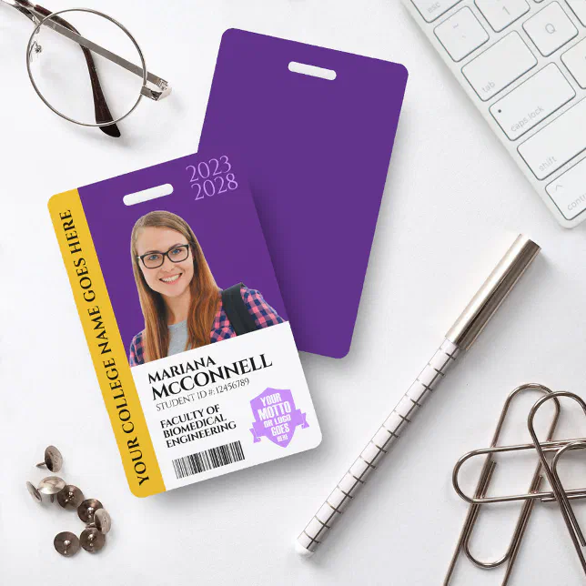 Purple Gold School College University Student ID Badge | Zazzle